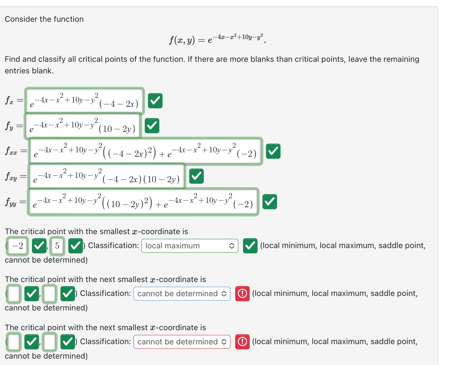 Solved by an EXPERT Consider the functionf(x,y)=e-4x-x2+10y-y2Find and | Chegg.com