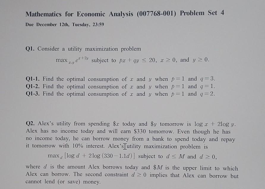 Mathematics for Economic Analysis (007768-001) | Chegg.com