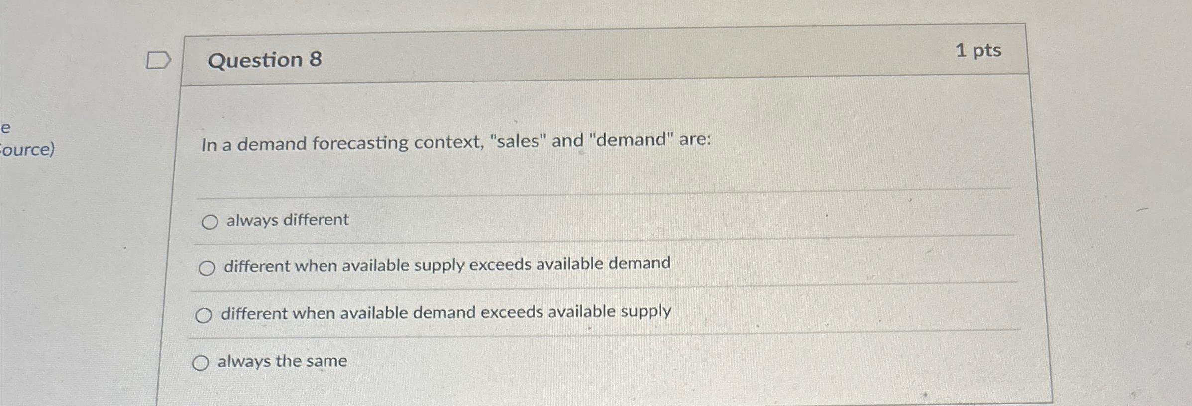 Solved Question 81 ﻿ptsIn a demand forecasting context, | Chegg.com