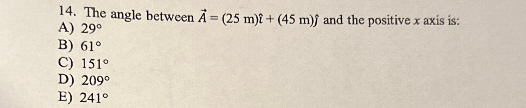 Solved The angle between vec(A)=(25m)hat(ı)+(45m)hat(ȷ) ﻿and | Chegg.com