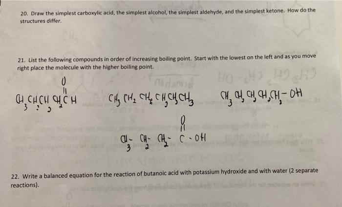 Solved 20. Draw the simplest carboxylic acid, the simplest | Chegg.com