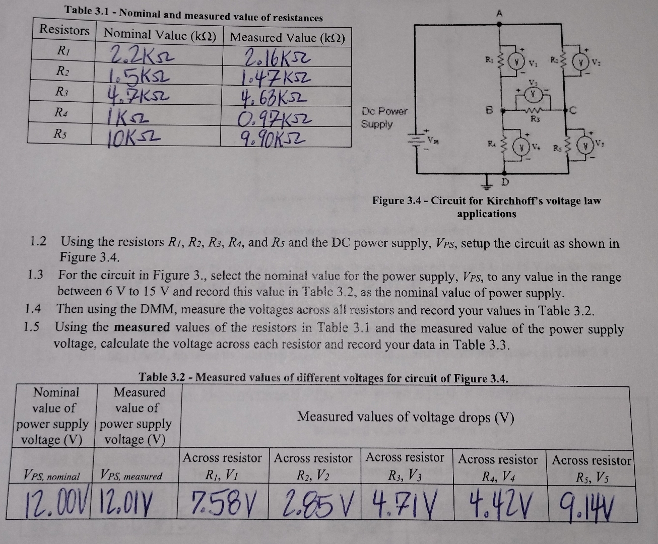 Solved 1.5 ﻿Using the measured values of the resistors in | Chegg.com