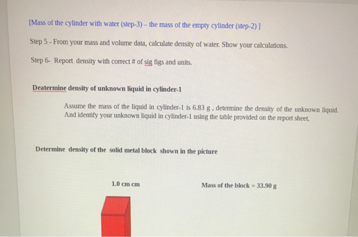 [Mass of the cylinder with water (step-3) - the mass | Chegg.com