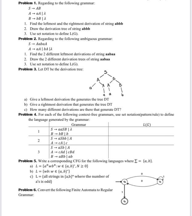 Solved Problem 1. Regarding to the following grammar: SAB | Chegg.com