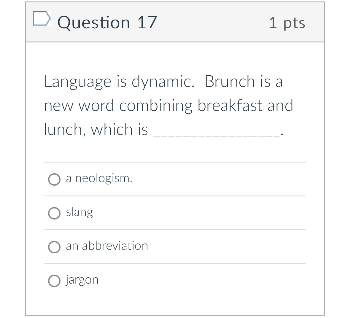 Solved Question 171ptsLanguage is dynamic. Brunch is a new | Chegg.com