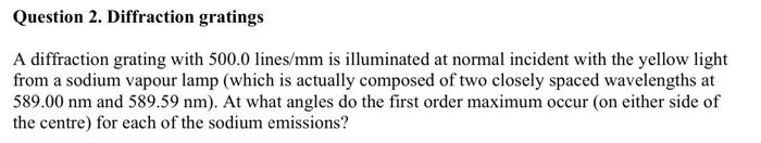 Solved Question 2. Diffraction gratings A diffraction | Chegg.com