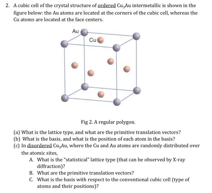 Solved 2. A cubic cell of the crystal structure of ordered | Chegg.com
