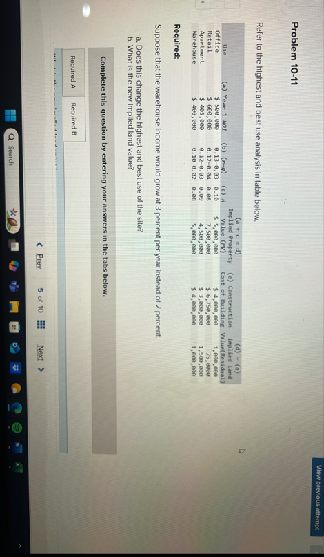 Problem 10-11Refer to the highest and best use | Chegg.com