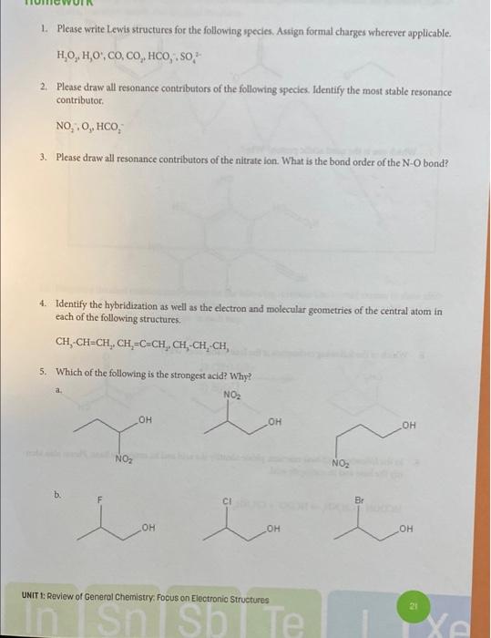 Solved 1. Please write Lewis structures for the following | Chegg.com
