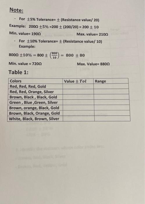 Solved Lab 1: Reading Resistance valve by Color code Four | Chegg.com