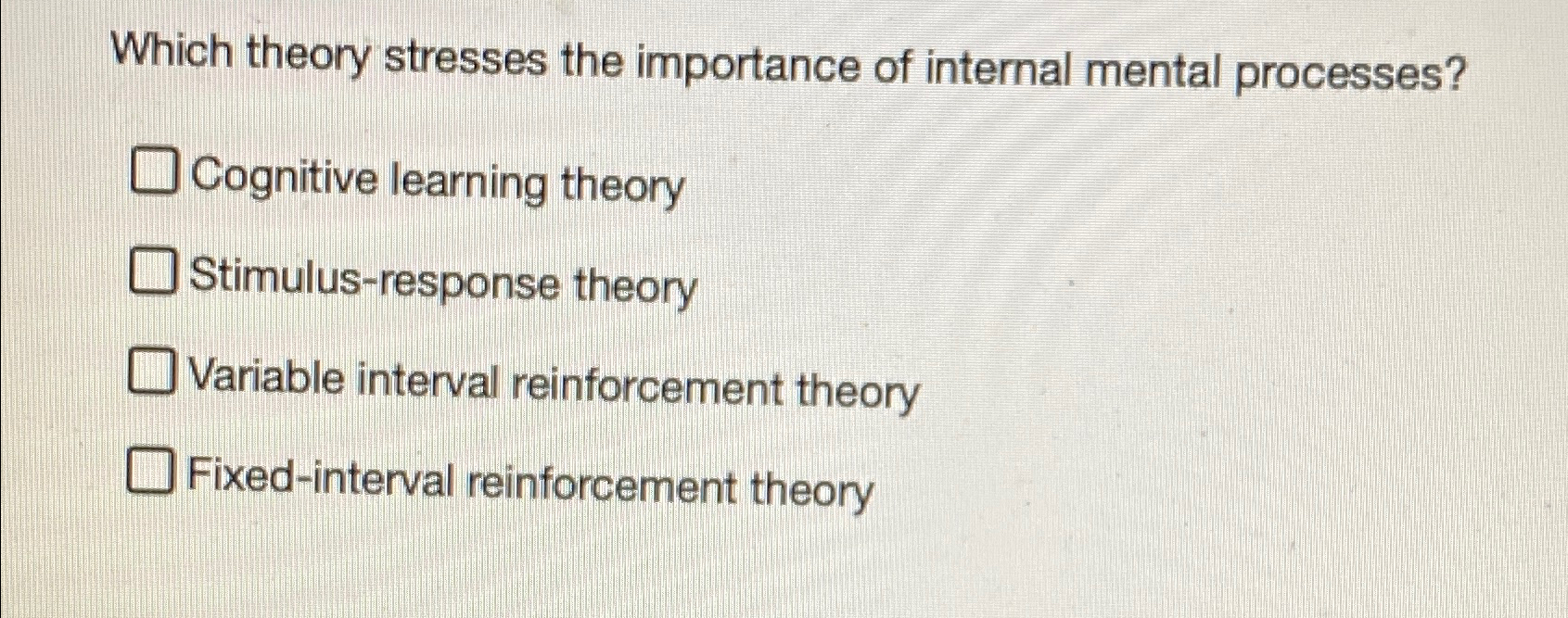 Solved Which theory stresses the importance of internal | Chegg.com