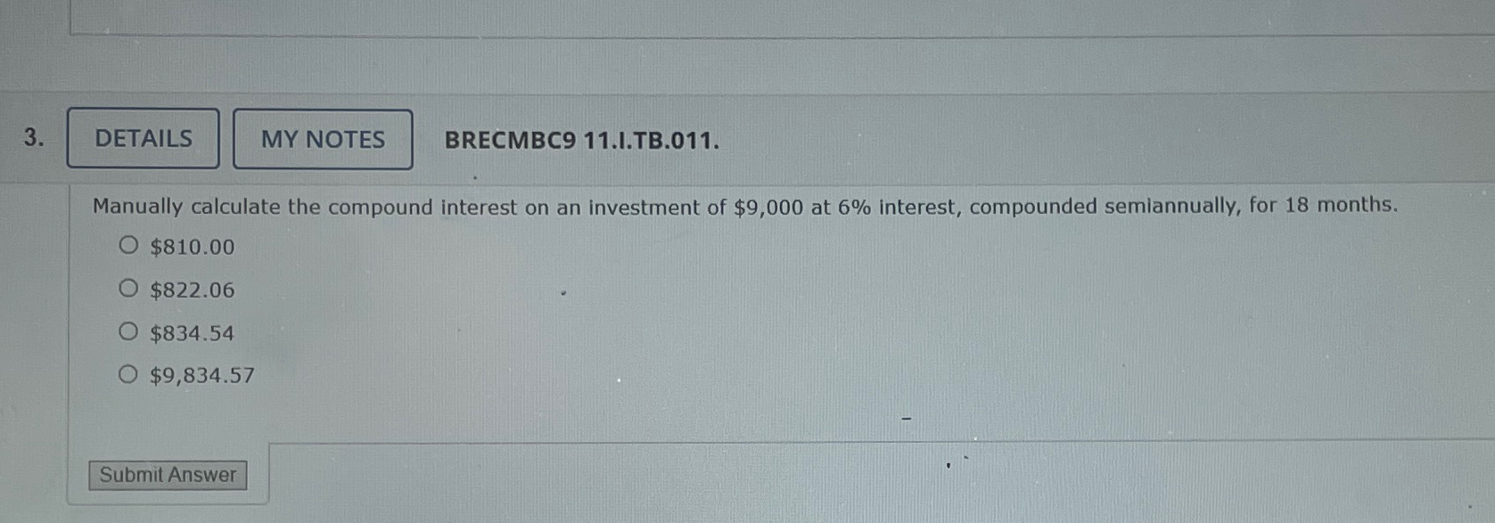 Solved BRECMBC9 11.I.TB. 011.Manually calculate the compound | Chegg.com