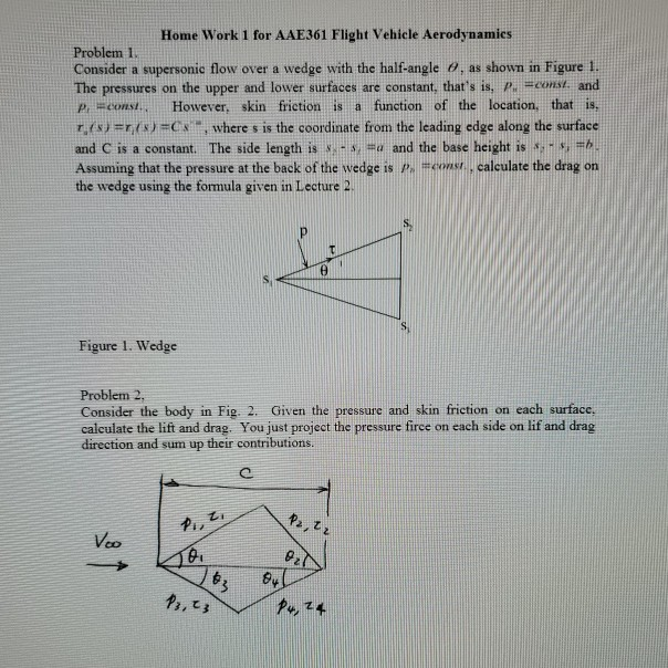Solved Home Work 1 for AAE361 Flight Vehicle Aerodynamics | Chegg.com