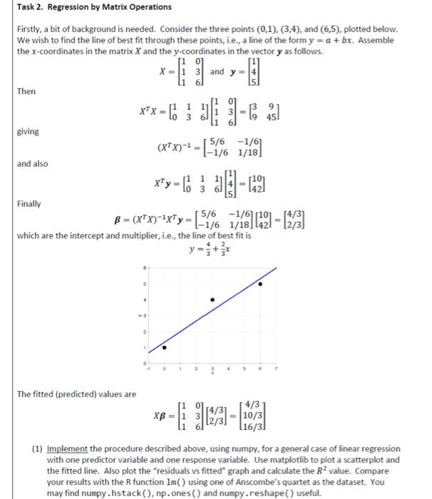 Solved Task 2. Regression by Matrix Operations Firstly, a | Chegg.com