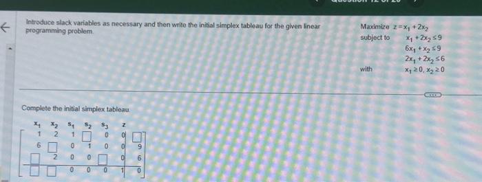 Solved Introduce slack variables as necessary and then write | Chegg.com