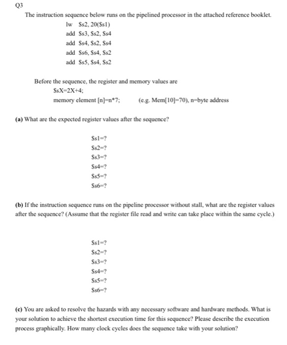 Solved Q3 The instruction sequence below runs on the | Chegg.com
