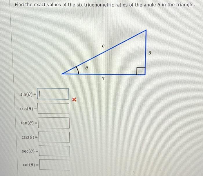 Solved Find the exact values of the six trigonometric ratios | Chegg.com