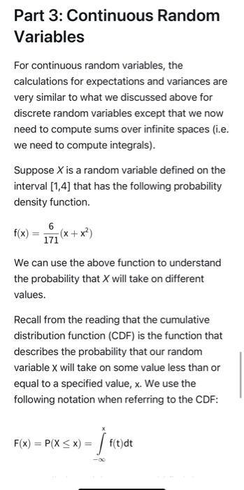 Solved For continuous random variables, the calculations for | Chegg.com
