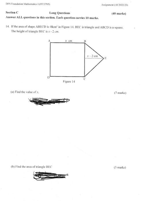 Solved 14. If the area of shape ABECD is 48 cm2 in Figure | Chegg.com