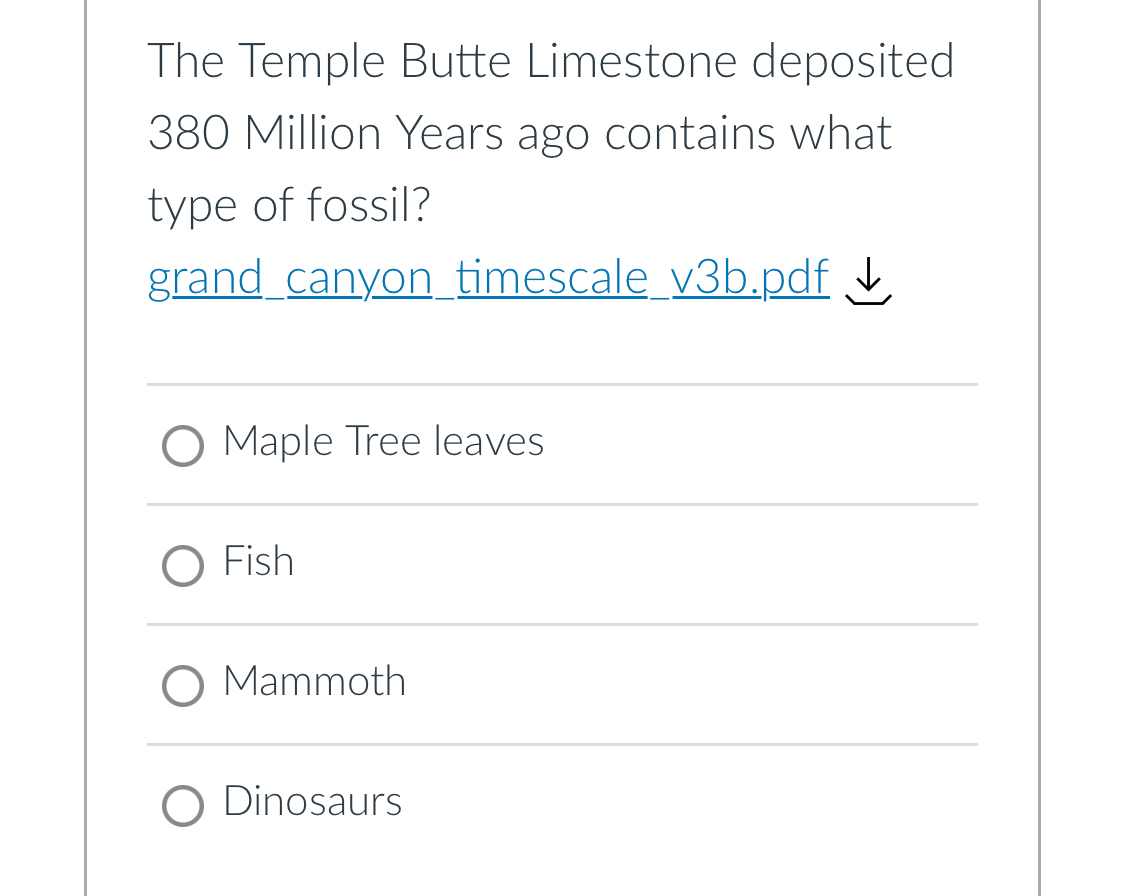 Solved The Temple Butte Limestone deposited 380 ﻿Million | Chegg.com