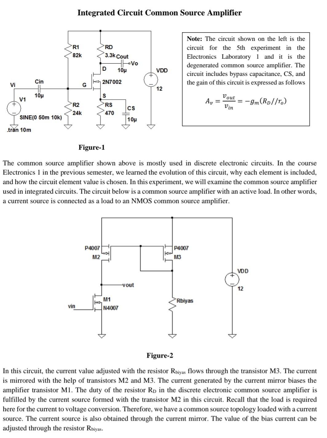 Solved Integrated Circuit Common Source Amplifier Note: The | Chegg.com