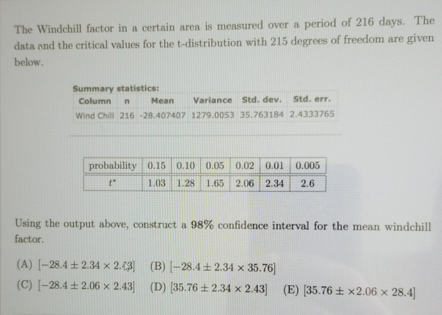 Solved the answer to a is (-28.4 +- 2.34 x 2.43), sorry I | Chegg.com