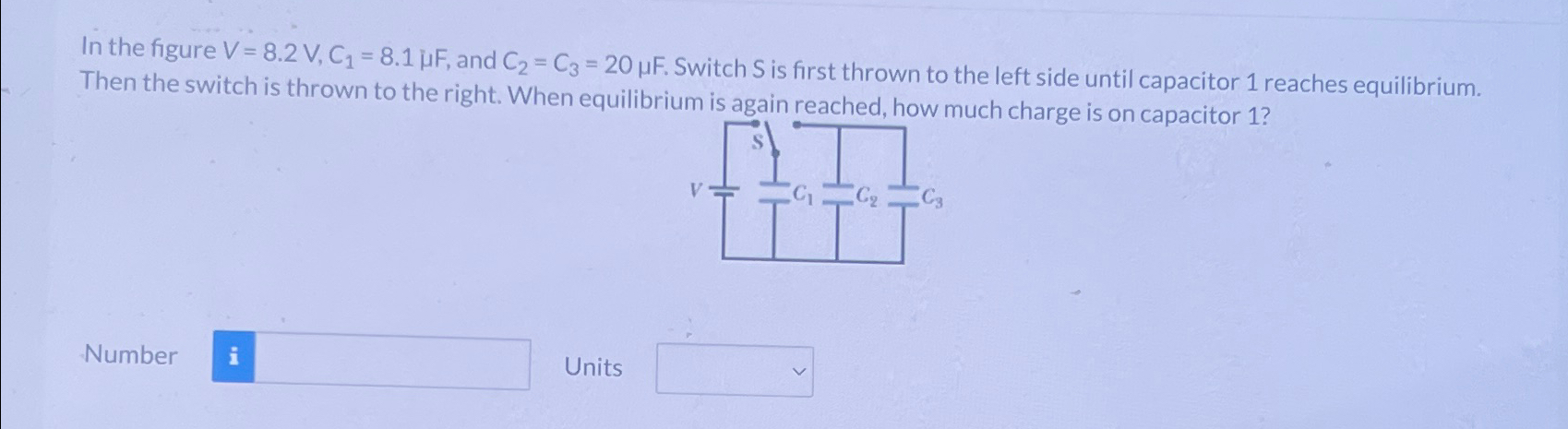Solved In the figure V=8.2V,C1=8.1μF, ﻿and C2=C3=20μF. | Chegg.com