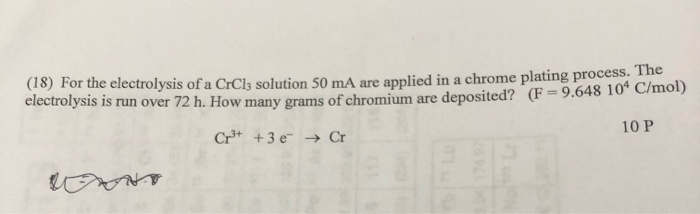 Solved (18) For the electrolysis of a CrCl3 solution 50 mA | Chegg.com
