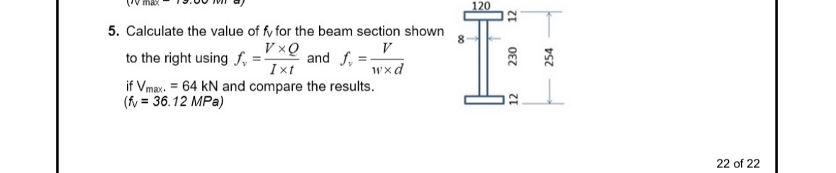 Solved Calculate the value of fv ﻿for the beam section shown | Chegg.com