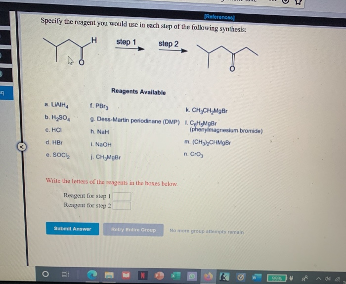 Solved [References) Specify the reagent you would use in | Chegg.com