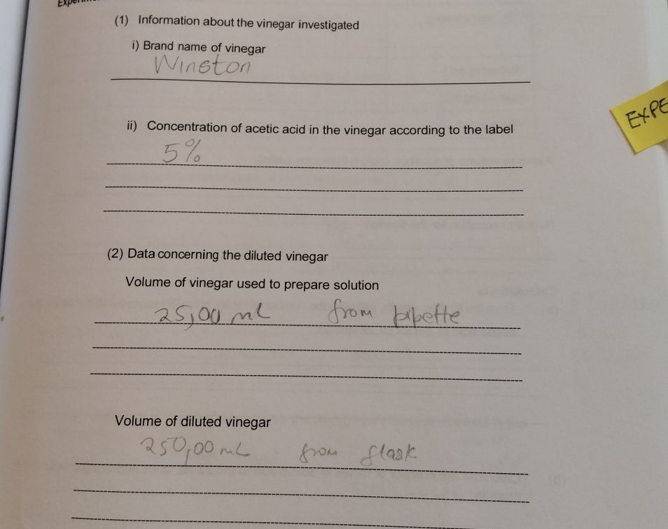 Solved (1) ﻿Information about the vinegar investigatedi) | Chegg.com