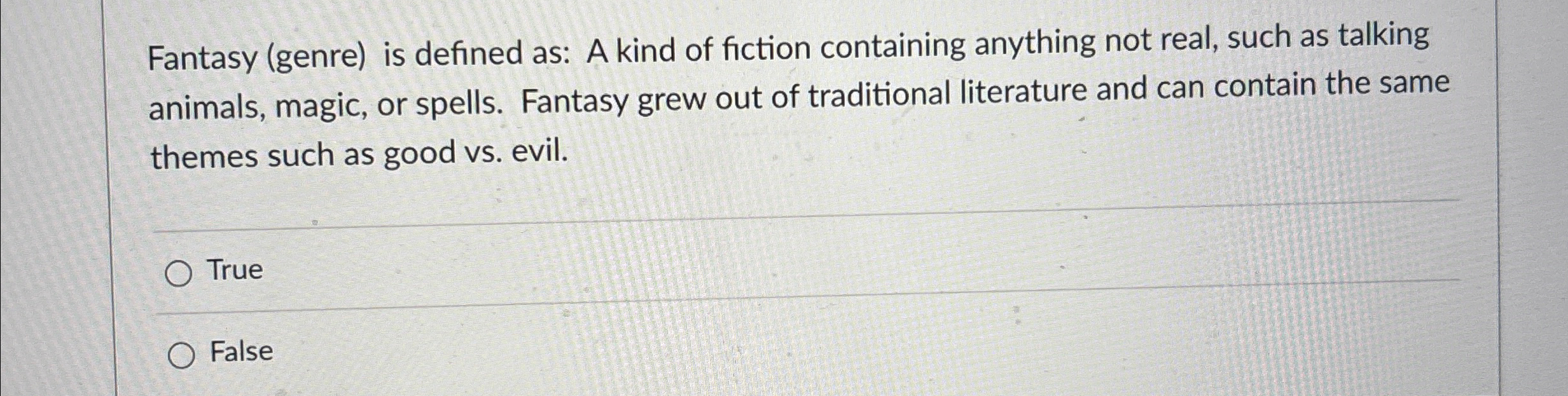 Solved Fantasy (genre) ﻿is defined as: A kind of fiction | Chegg.com