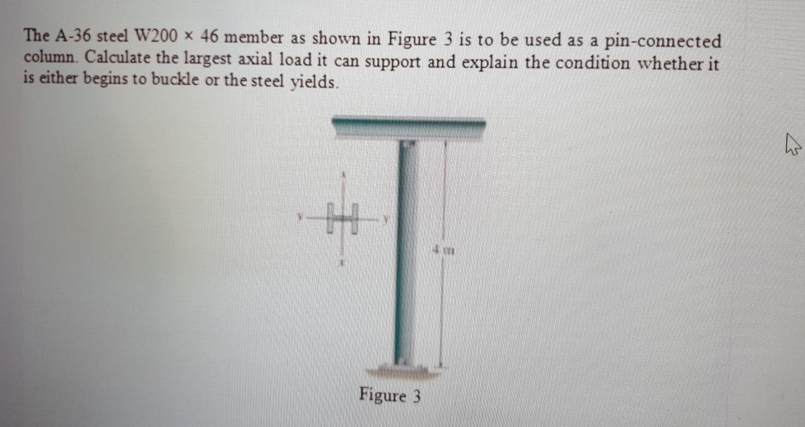 Solved The A-36 steel W200 x 46 member as shown in Figure 3 | Chegg.com