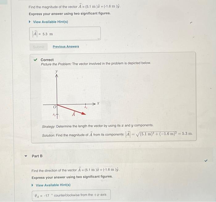 Solved Find the direction of the vector B=(1.6 m)x^+(5.1 | Chegg.com