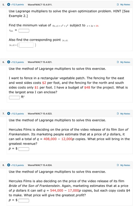 Solved - 12.5 points WaneFMAC7 15.4.007, My Notes Use | Chegg.com