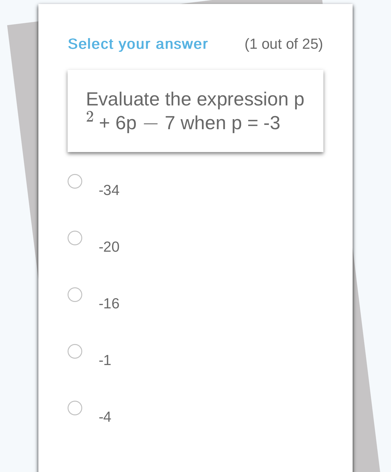 Solved Select your answer(1 ﻿out of 25 )Evaluate the | Chegg.com