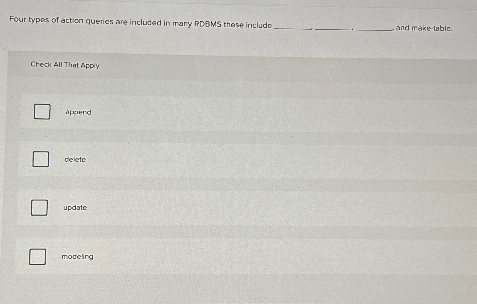 Solved Four types of action queries are included in many | Chegg.com
