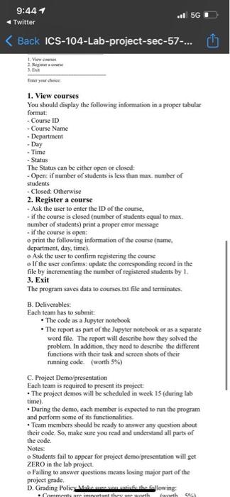 Solved ICS 104 LAB - T221 - Lab Project Course Offering | Chegg.com