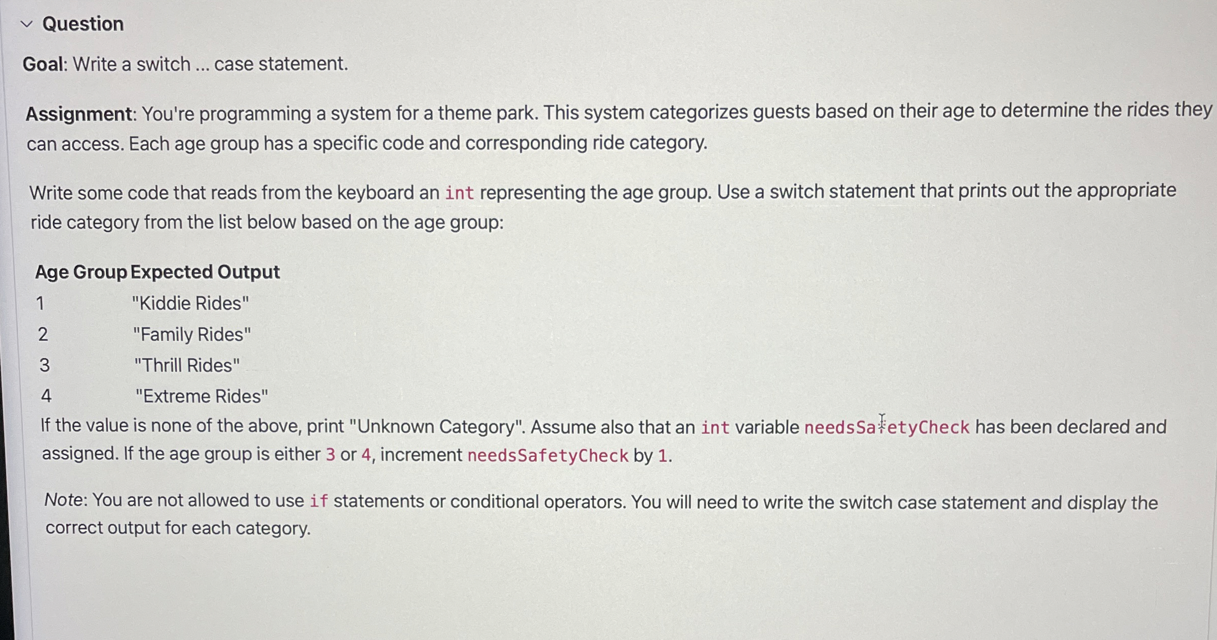 Solved ﻿QuestionGoal: Write a switch ... ﻿case | Chegg.com