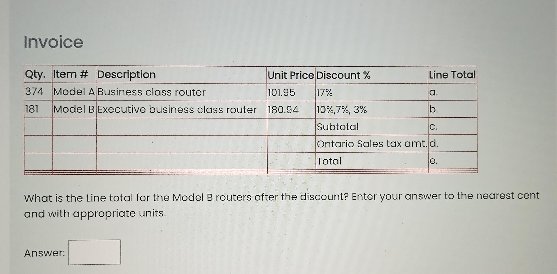 Solved Invoice What is the Line total for the Model B | Chegg.com