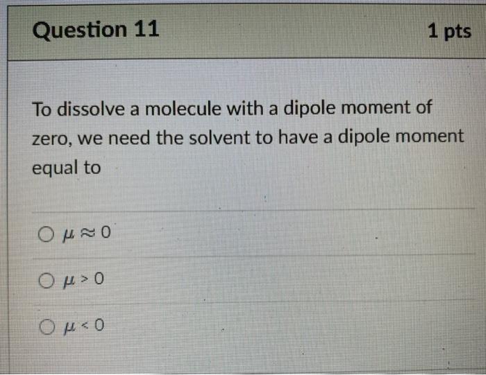 Solved To dissolve a molecule with a dipole moment of zero, | Chegg.com