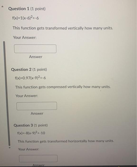 Solved f(x)=1(x−6)2+−6 This function gets transformed | Chegg.com