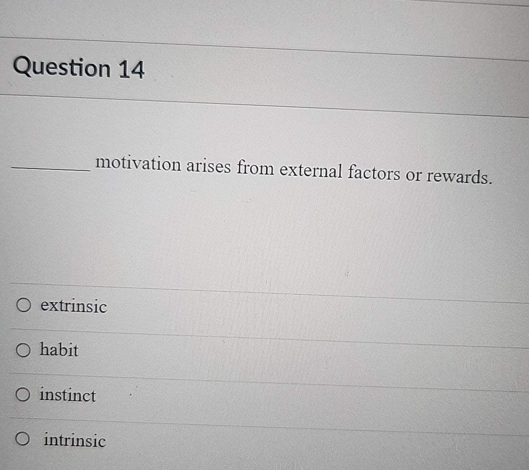 Solved Question 14motivation arises from external factors or | Chegg.com