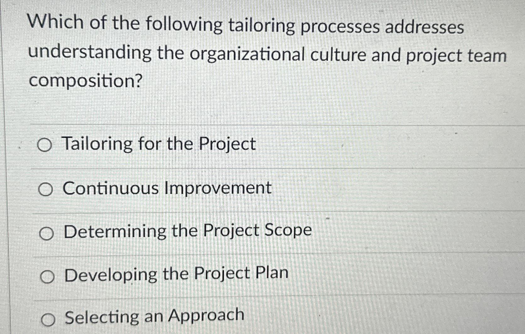 Solved Which of the following tailoring processes addresses | Chegg.com