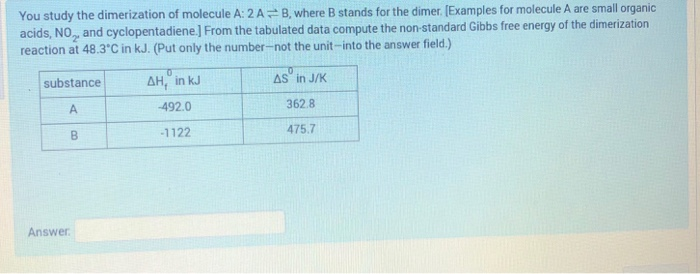 Solved You study the dimerization of molecule A 2A=B, where | Chegg.com