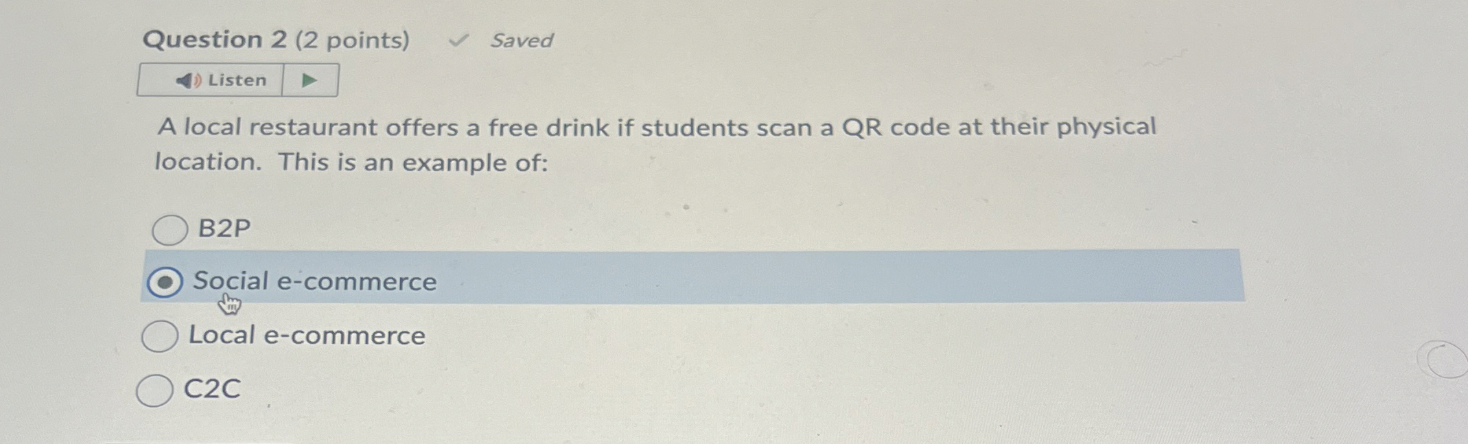 Solved Question 2 (2 points)A local restaurant offers a | Chegg.com Solved Question 2 (2 points)A local restaurant offers a | Chegg.com