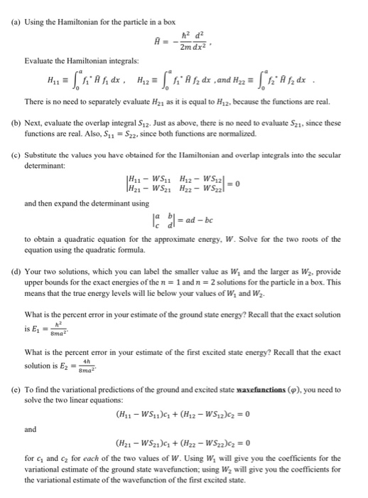 Solved (a) Using the Hamiltonian for the particle in a box | Chegg.com