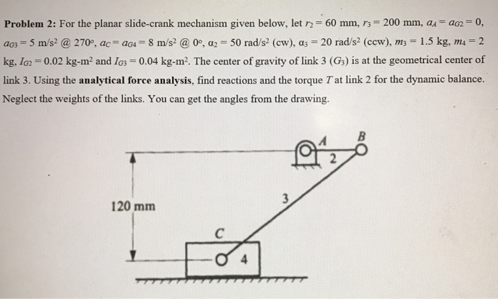 Problem 2: For the planar slide-crank mechanism given | Chegg.com