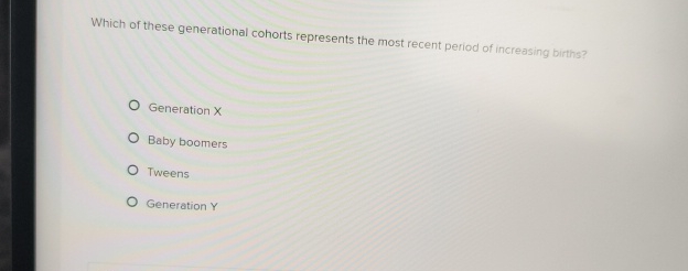 Solved Which of these generational cohorts represents the | Chegg.com