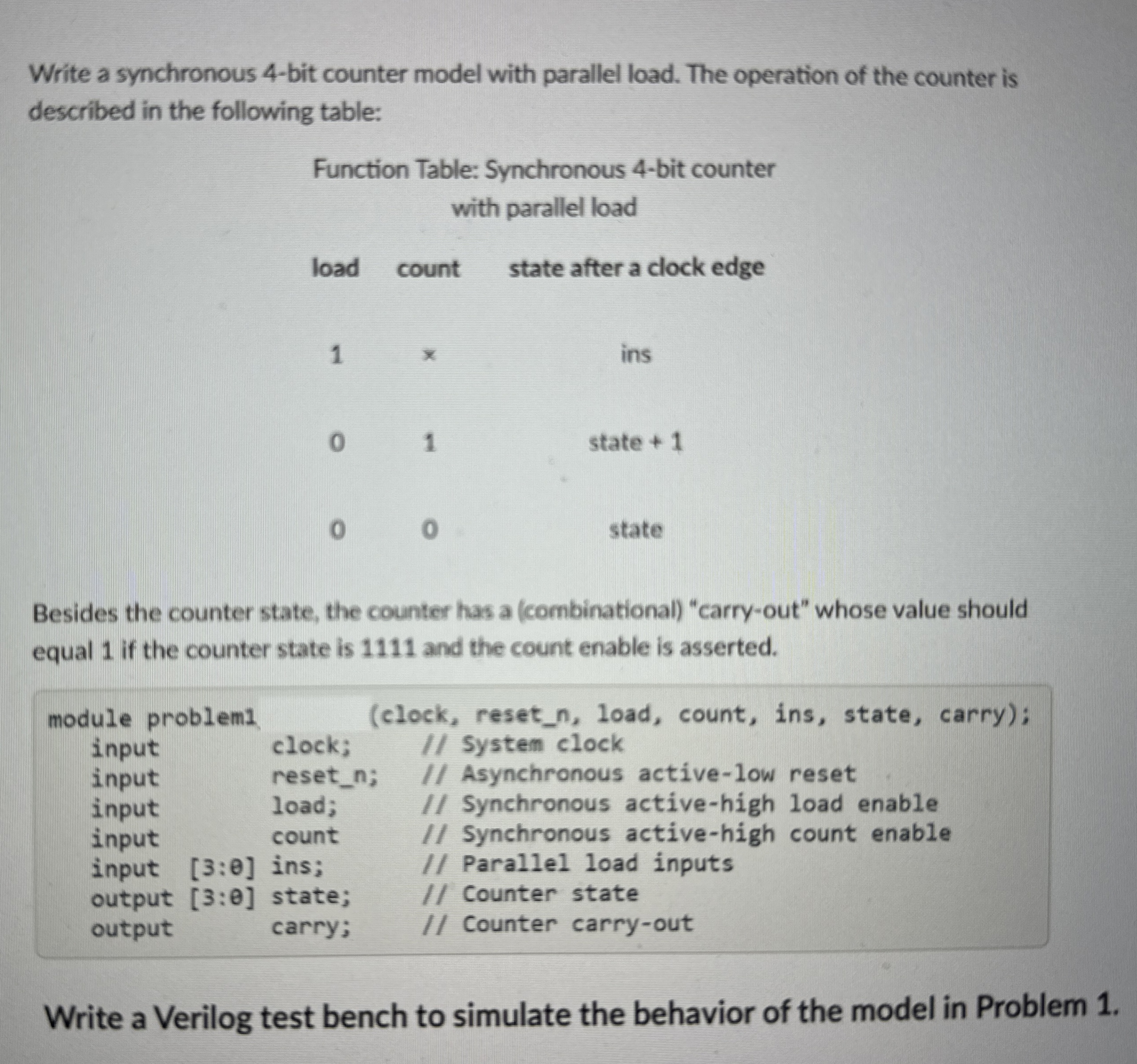 Solved Write a synchronous 4 -bit counter model with | Chegg.com